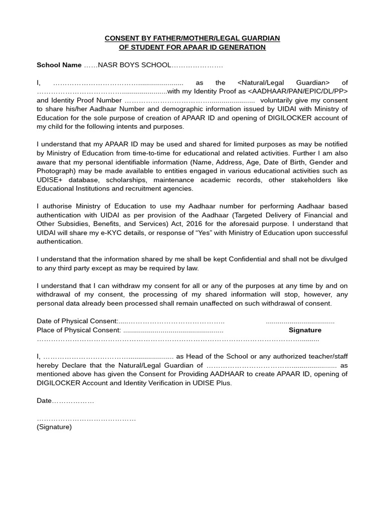 Consent for APAAR ID Creation | PDF | Access Control | Privacy