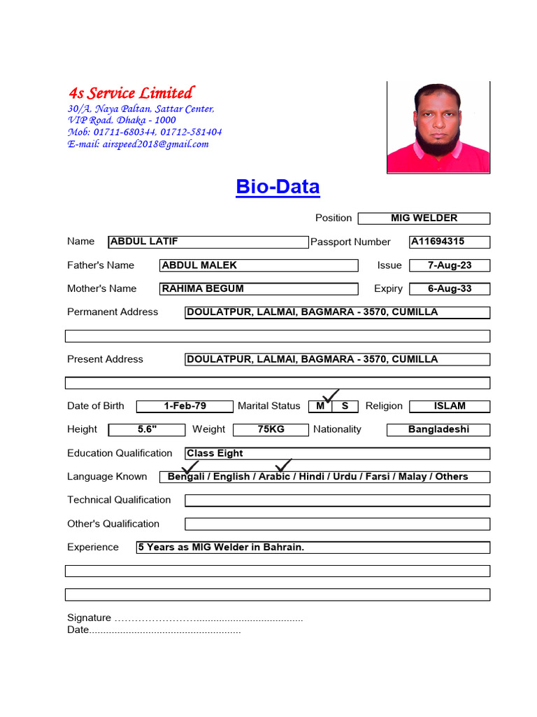 Bio Data | PDF