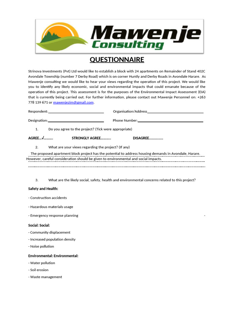 QUESTIONNAIRE Huntley One - Response | PDF | Waste Management ...