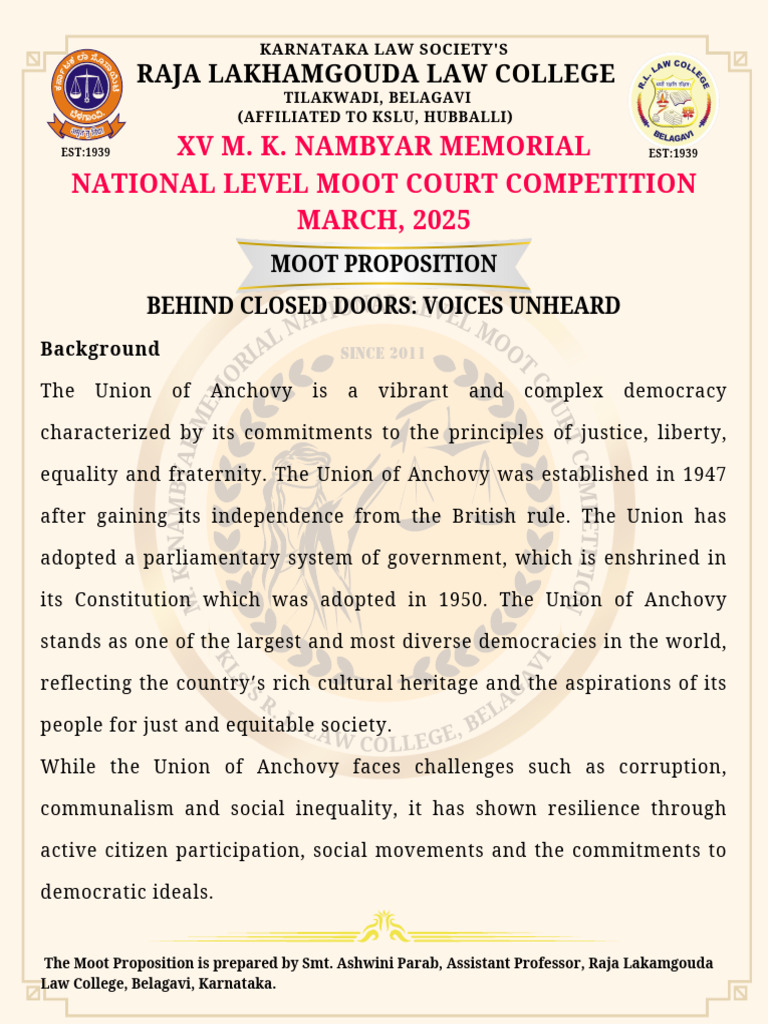 XV MKN 2025 Moot Proposition | PDF | Sexual Harassment | Government