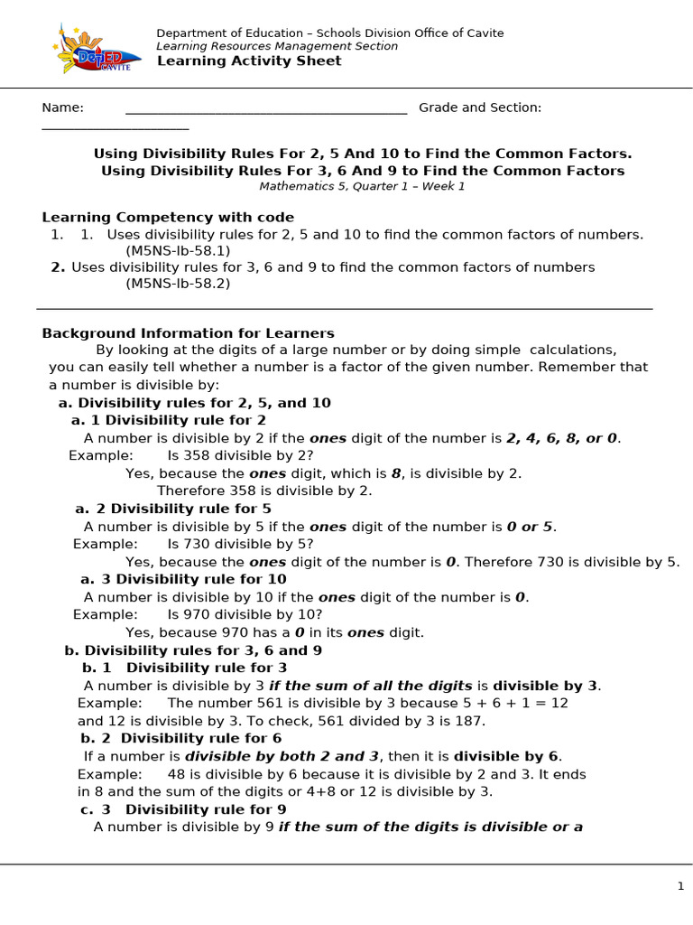 LAS_MATH_Q1_WEEK-1 | PDF
