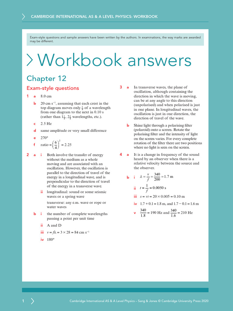 AS & A Level Physics Workbook Answers | PDF | Waves | Polarization (Waves)