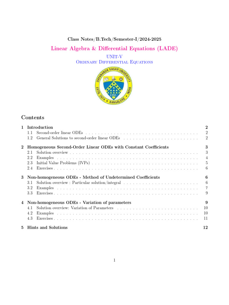 Lade Unit-V Notes | PDF | Ordinary Differential Equation | Mathematical ...