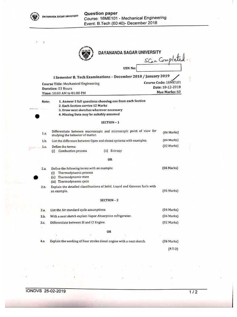 Mechanical Engineering Btech 1 | PDF