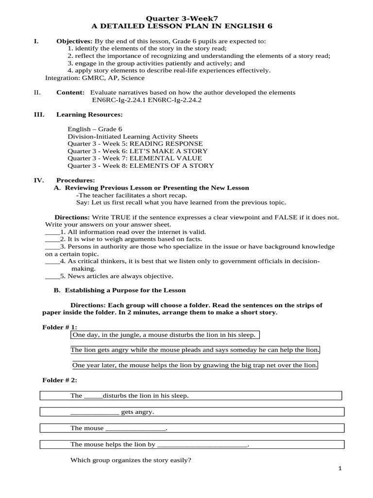 LessonPlan COT3 2025 ENG6 | PDF | Plot (Narrative) | Narrative