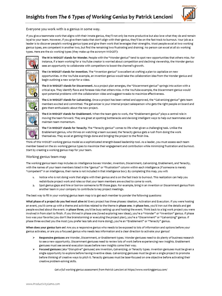 The 6 Types of Working Genius | PDF | Cognition