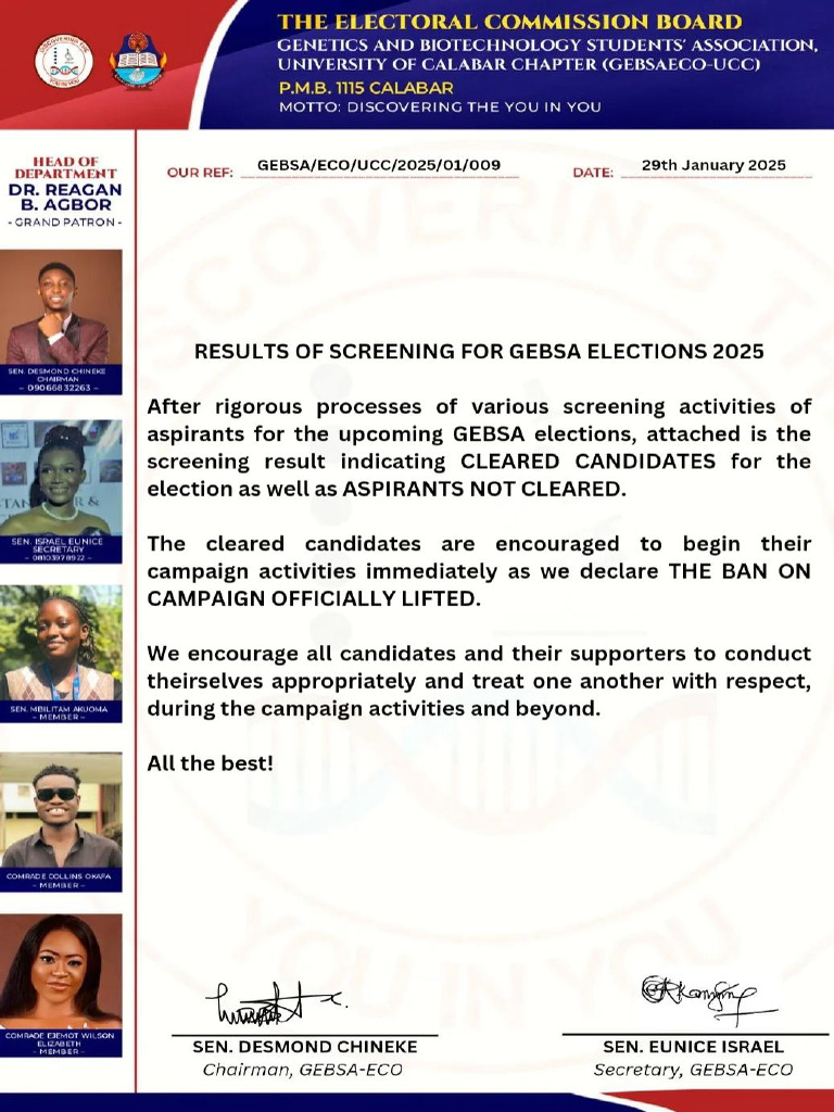 GEBSA Election Screening Results | PDF