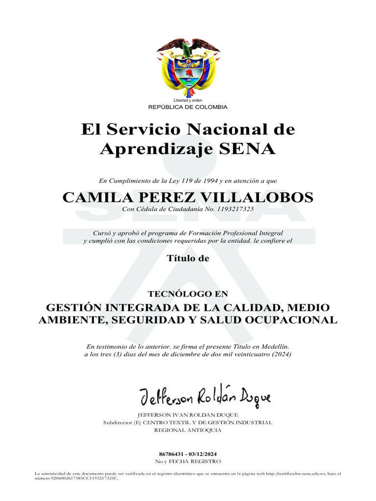 Certificado Sena | PDF