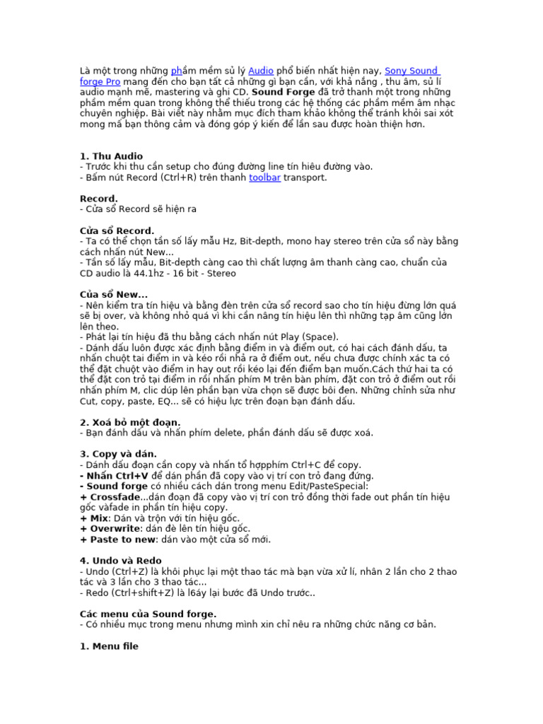 Hướng dẫn sử dụng Sound Forge | PDF