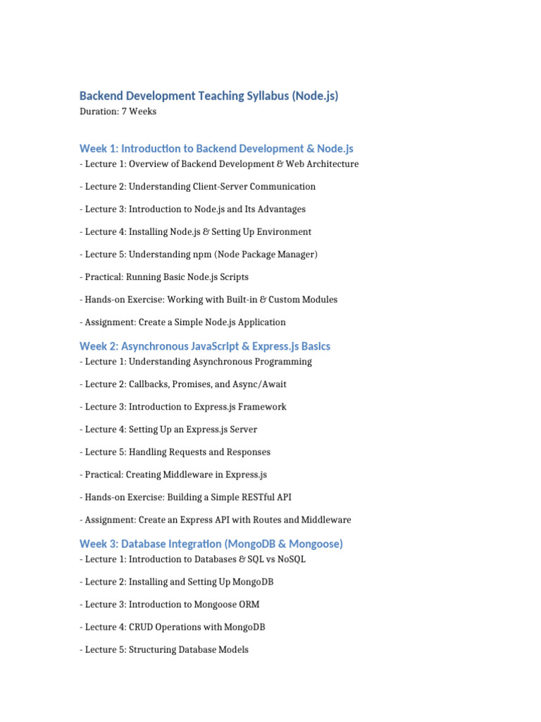 Node.js Backend Development Syllabus | PDF | Computing | Information Technology