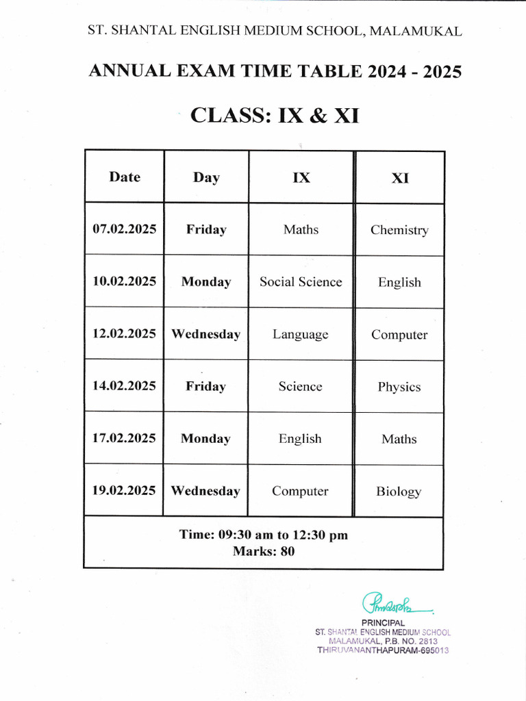 Annual Exam Time Table - Ix & Xi | PDF