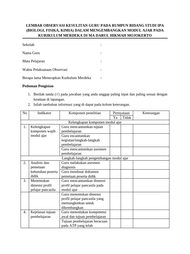 Lampiran Lembar Penelitian | PDF