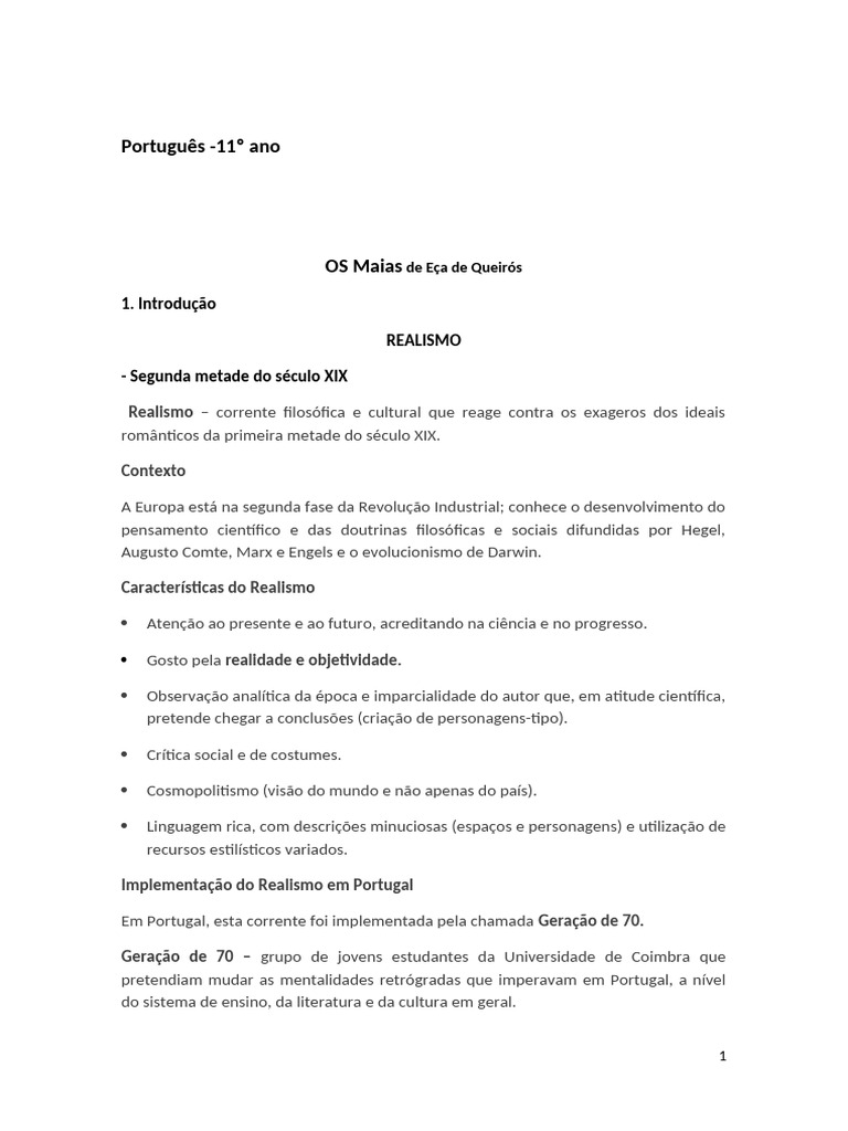 Realismo em "Os Maias" de Eça de Queirós | PDF | Realismo (artes)
