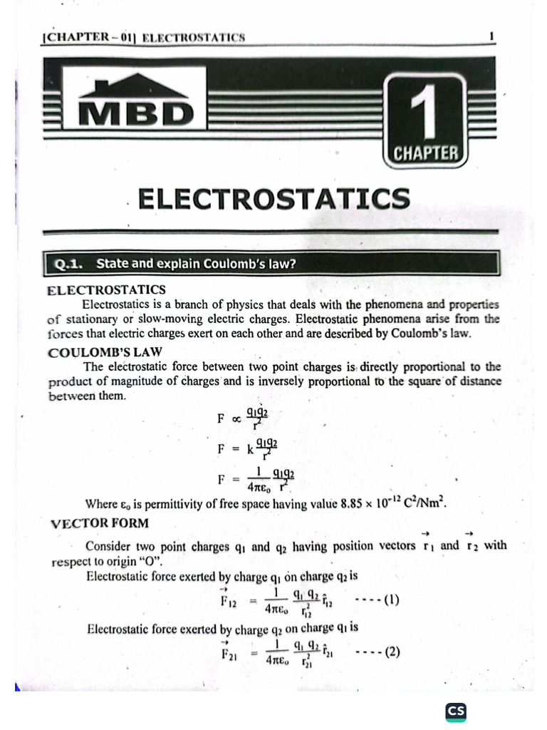 Electrodynamics CH#1 & 2 | PDF
