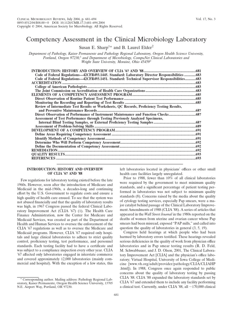 Sharp Elder 2004 Competency Assessment in The Clinical Microbiology ...