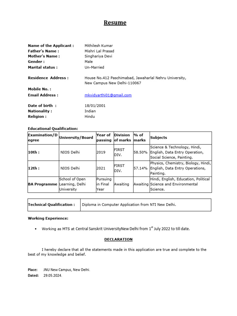 Mithilesh CV-1 | PDF