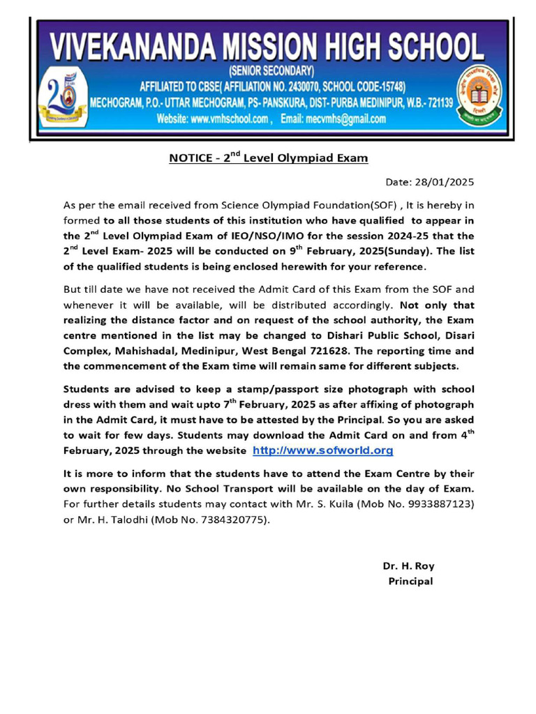 Notice 2nd Level Olympiad Exam | PDF | Competition