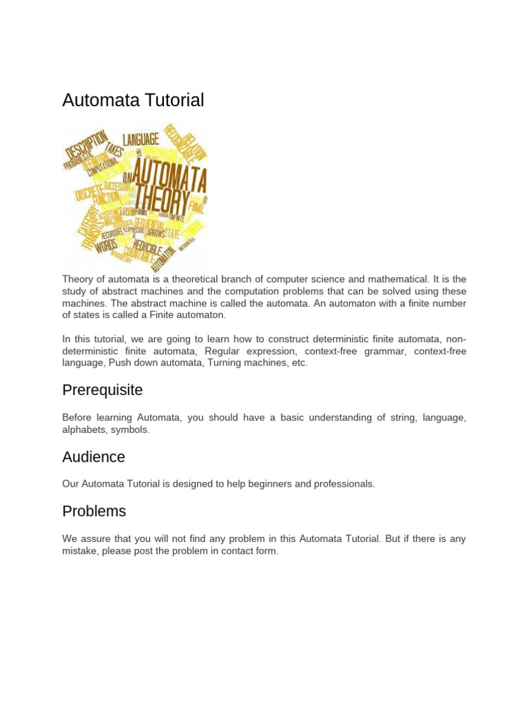 Automata Theory Tutorial for Beginners | PDF