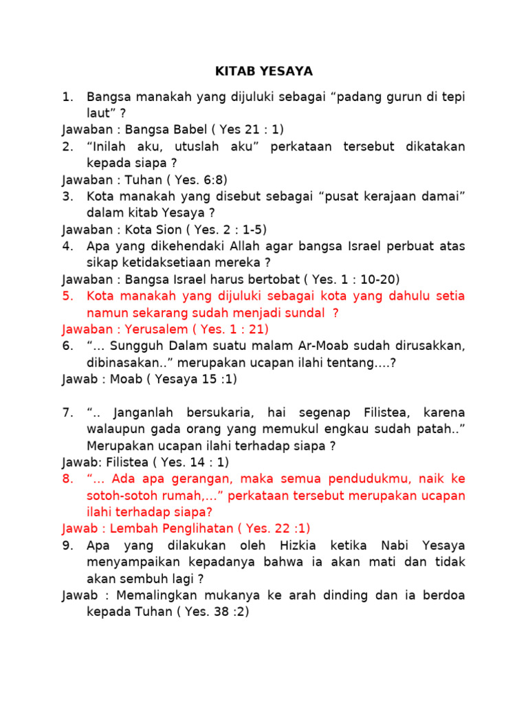 Soal Cca Materi Kitab Yesaya & Injil Matius | PDF