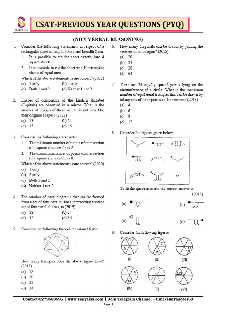 CSAT PYQs - Non-Verbal Reasoning - Sunya IAS | PDF | Triangle | Classical Geometry