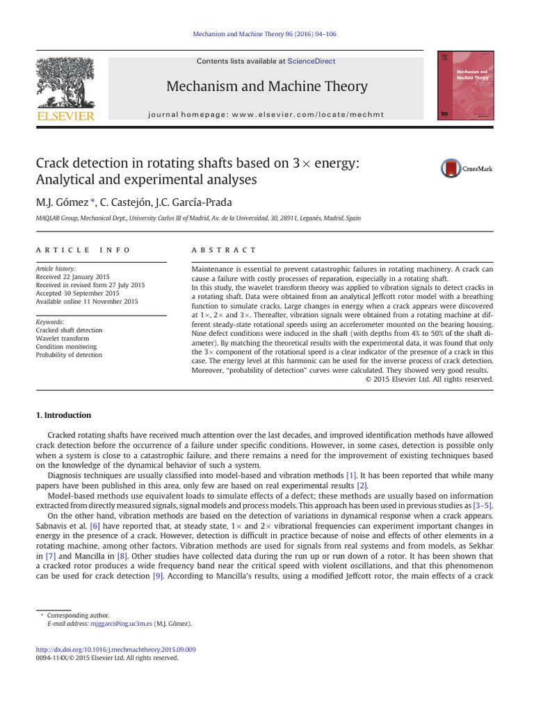 Crack detection in rotating shafts based on 3x energy Analytical and experimental analyses | PDF ...