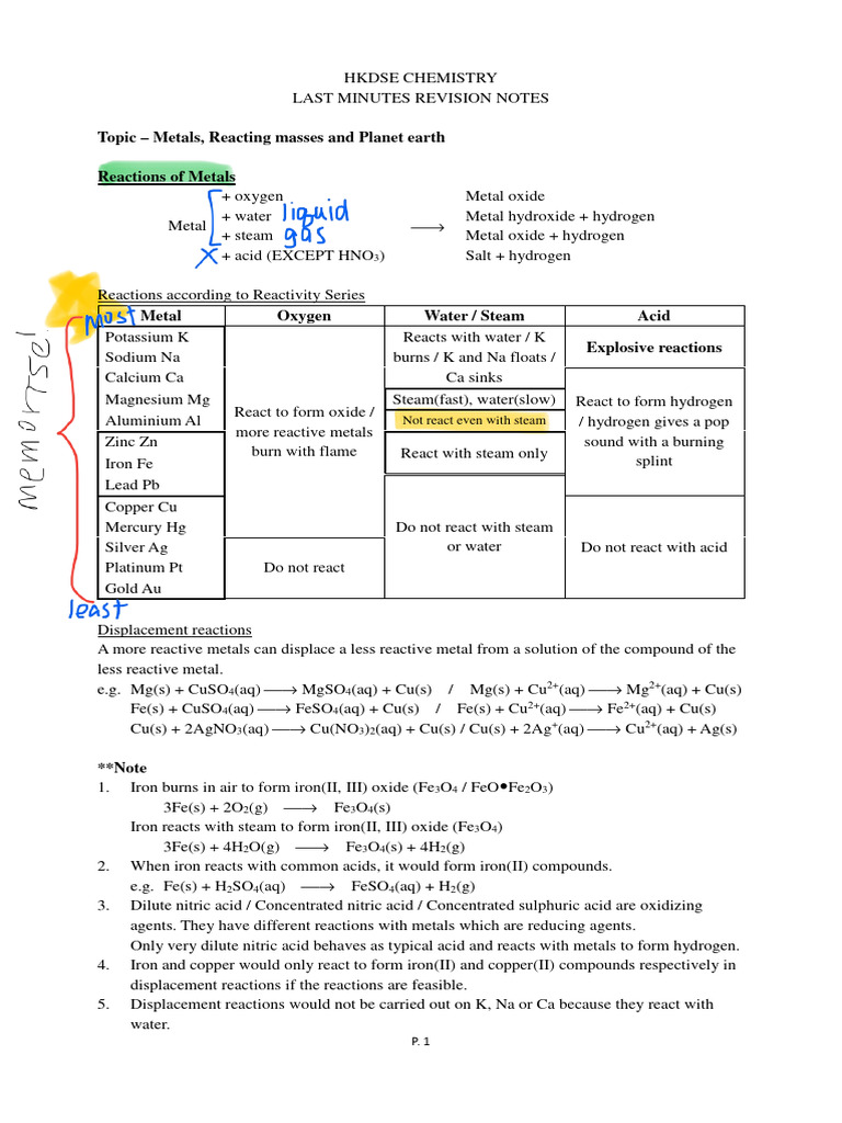 Hkdse Chemistry Last Minute Revision 2 - Answer | PDF | Rust | Iron