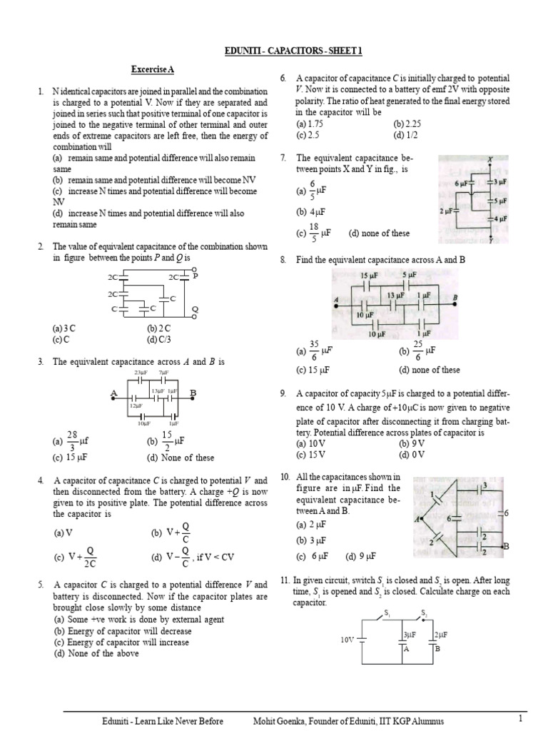 Eduniti - Capacitors - Sheet 1 Excercise A: 2C 2C C C C 2C P | PDF ...