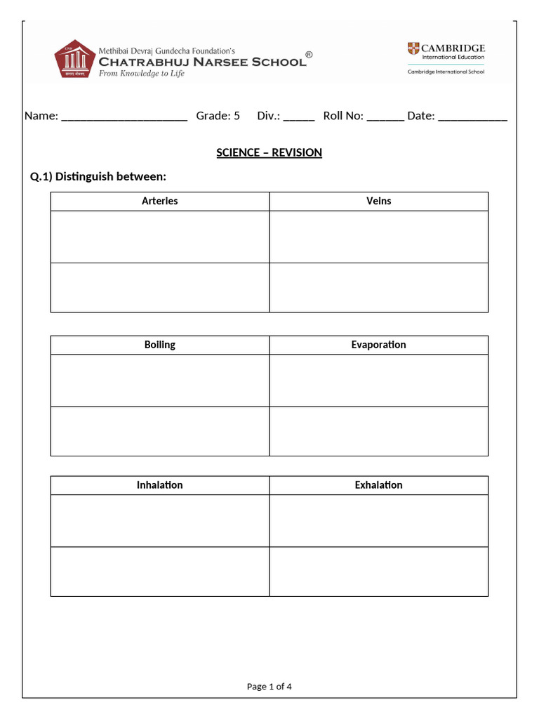 Grade 5 - Science - Revision Before SA Updated | PDF