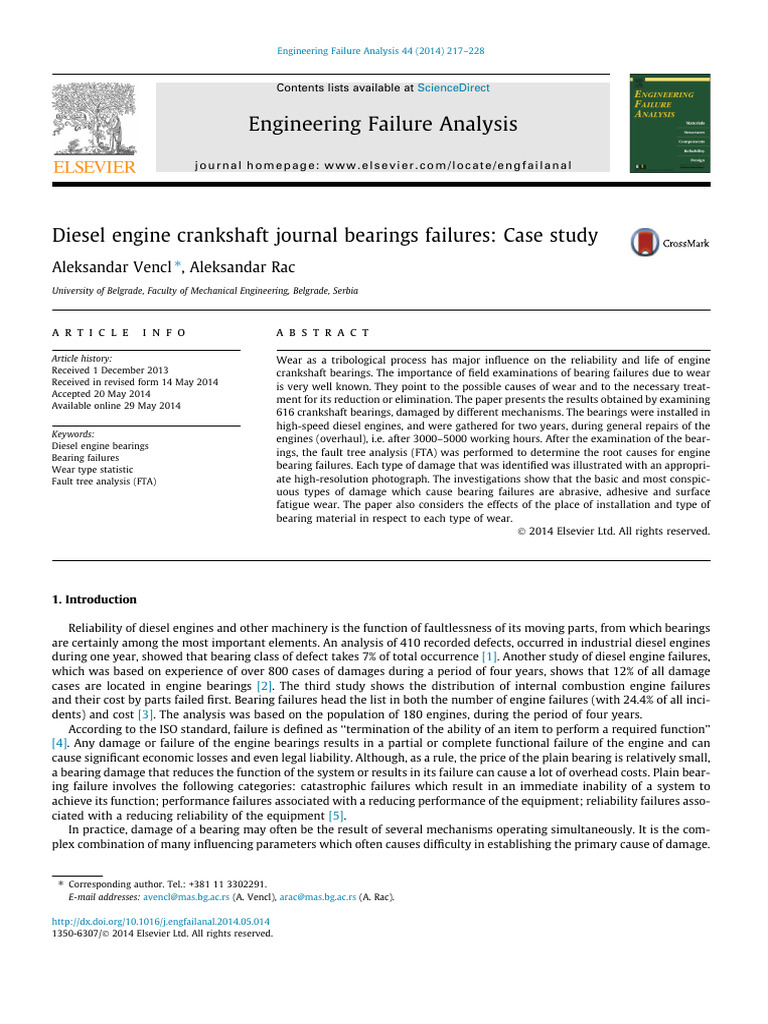 Diesel Engine Crankshaft Journal Bearings Failures. Case Study | PDF | Wear | Bearing (Mechanical)