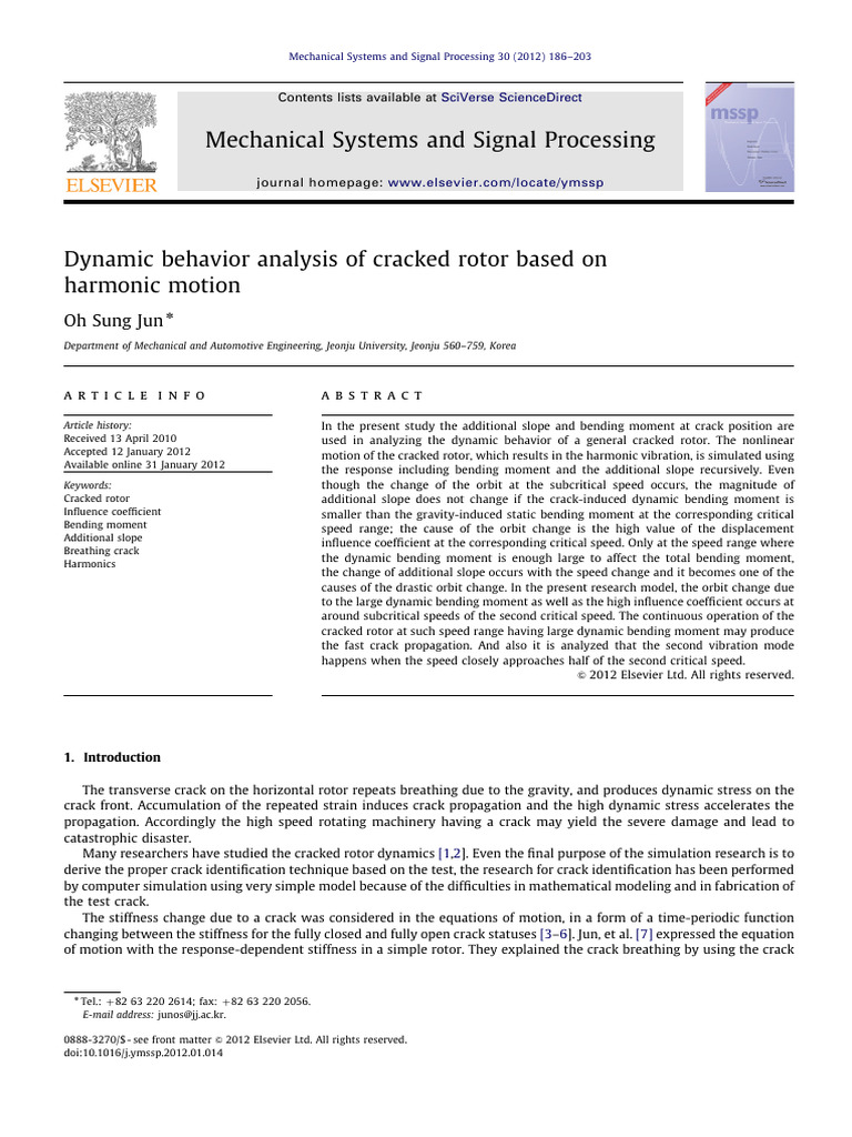 Dynamic behavior analysis of cracked rotor based on harmonic motion | PDF | Fracture | Rotation