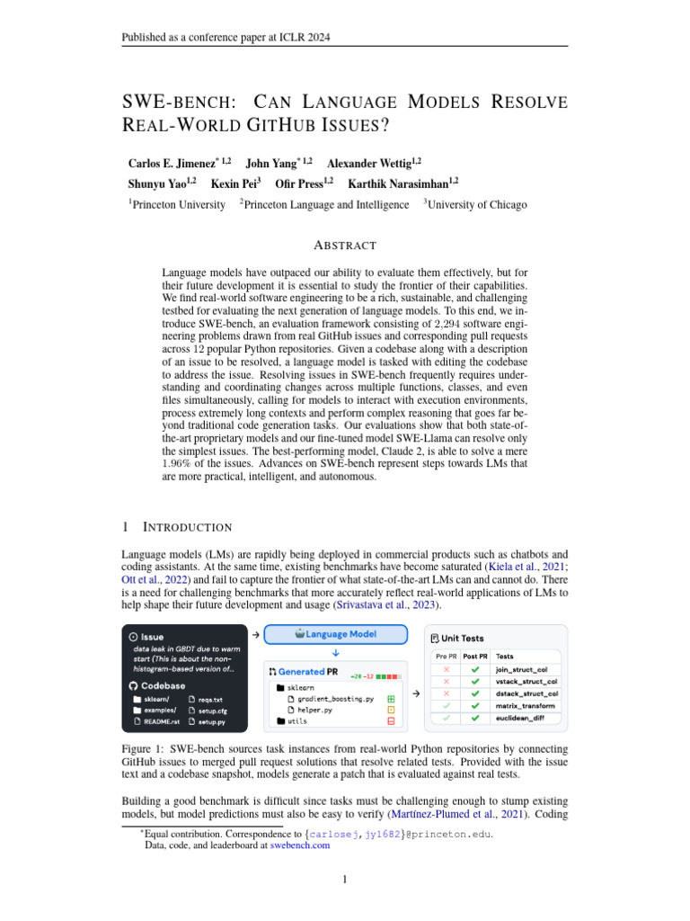 SWE-bench: Can Language Models Resolve Real-world Github Issues? | PDF | Information Retrieval ...