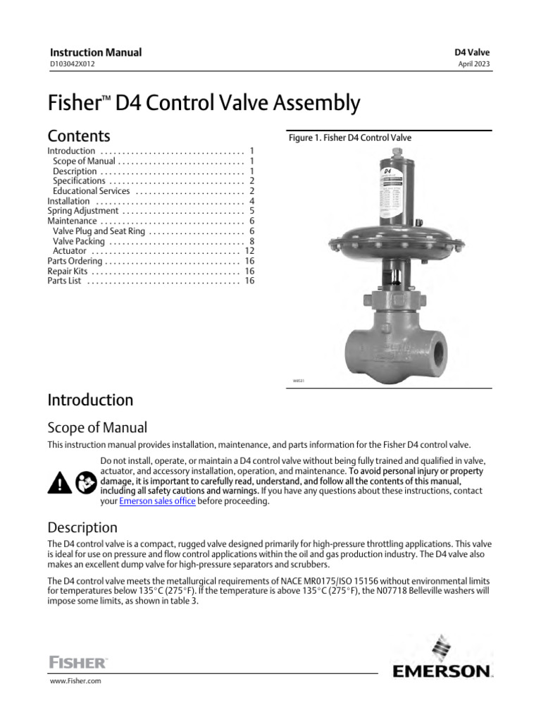Instruction Manual Fisher d4 Control Valve Assembly en 135076 | PDF ...