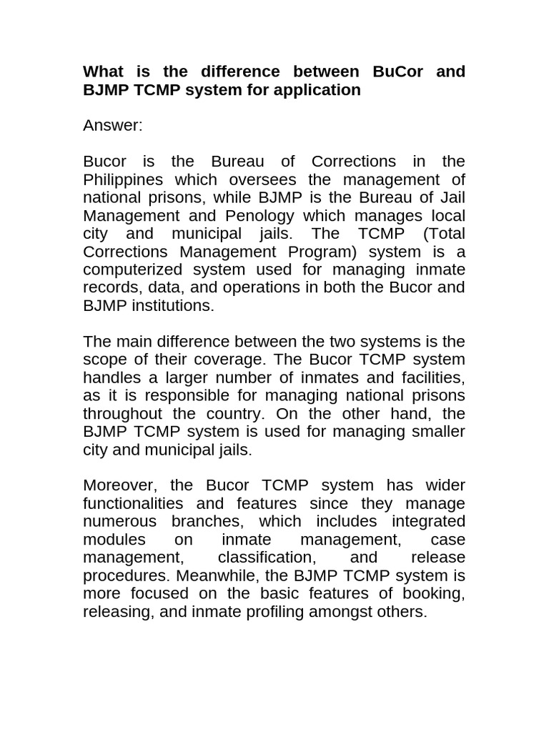 What Is The Difference Between BuCor and BJMP TCMP | PDF