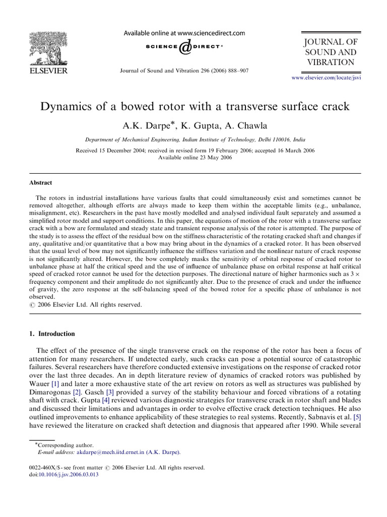 Dynamic of A Bowed Rotor With A Transverse Surface Crack | PDF | Phase ...