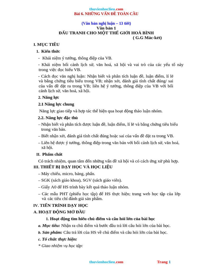 GA Ngu Van 9 CTST Bai 6 NHUNG VAN DE TOAN CAU | PDF
