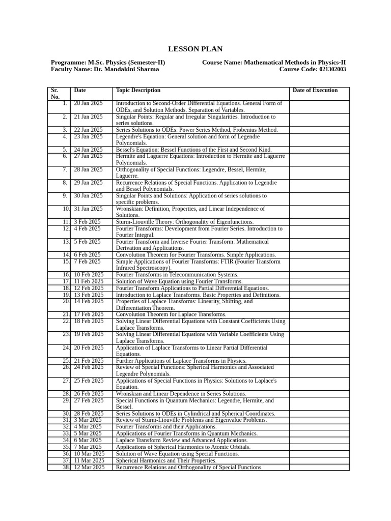 Lesson Plan_Mathematical Physics-II | PDF | Partial Differential Equation | Fourier Transform