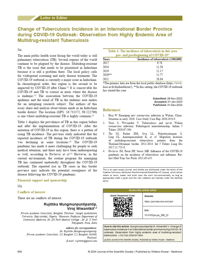 Change of Tuberculosis Incidence in An International Border Province ...