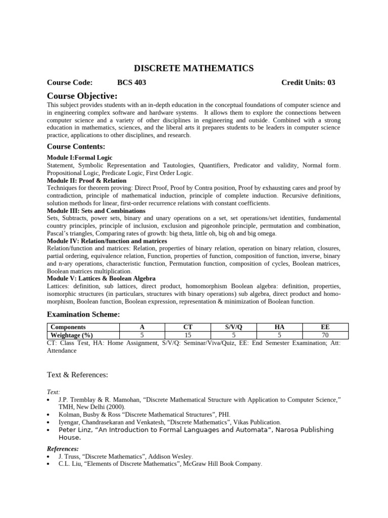 Discrete Mathematics Syllabus | PDF | First Order Logic | Mathematical ... Discrete Mathematics Syllabus | PDF | First Order Logic | Mathematical ...