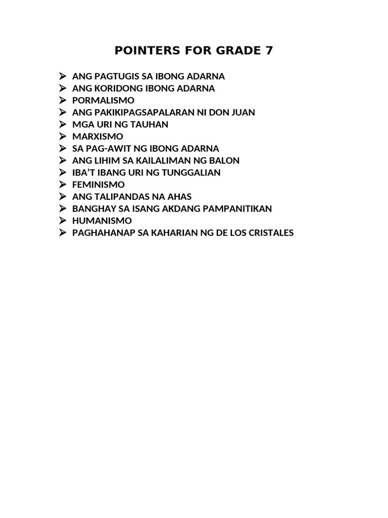 Pointers For Grade 7 | PDF