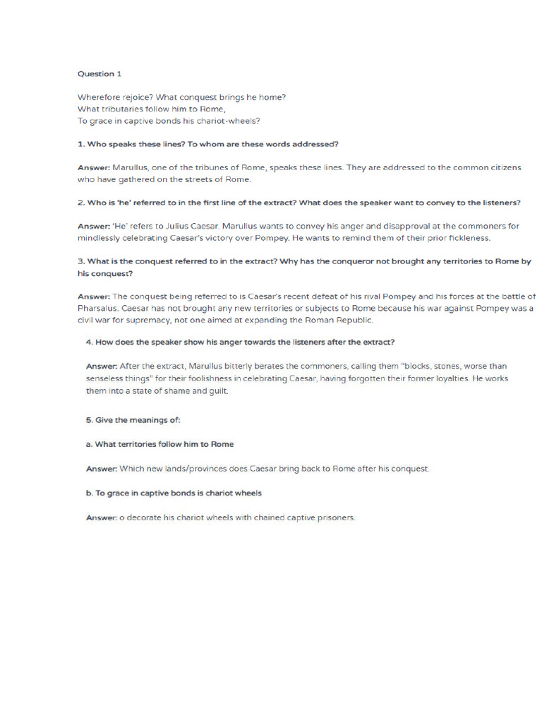 Julius Caeser Sample Questions Act One Scene One Img | PDF