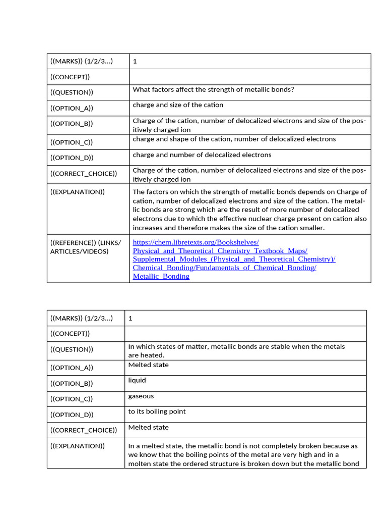 Assessment - G11 Metallic Bonding | PDF | Chemical Bond | Ion