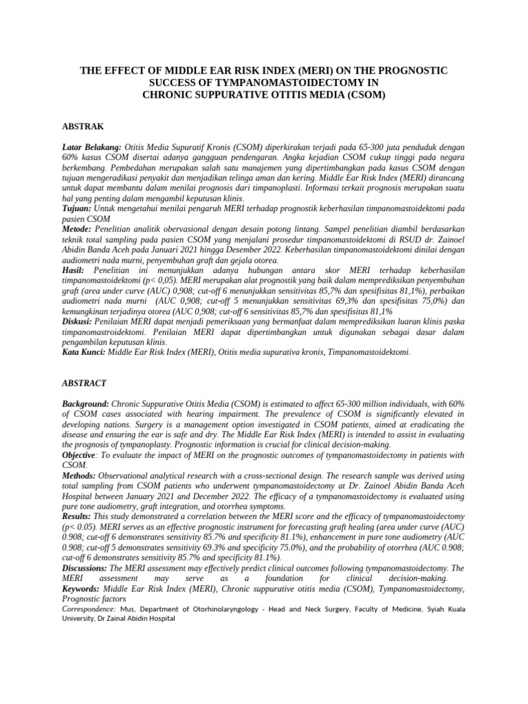 Meri Score | PDF | Hearing Loss | Medical Specialties