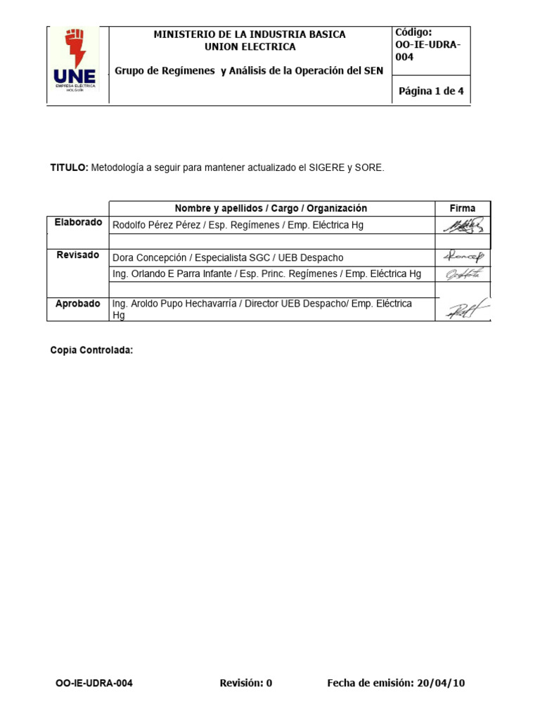 Actualización del SIGERE y SORE en SEN | PDF | Ingenieria Eléctrica