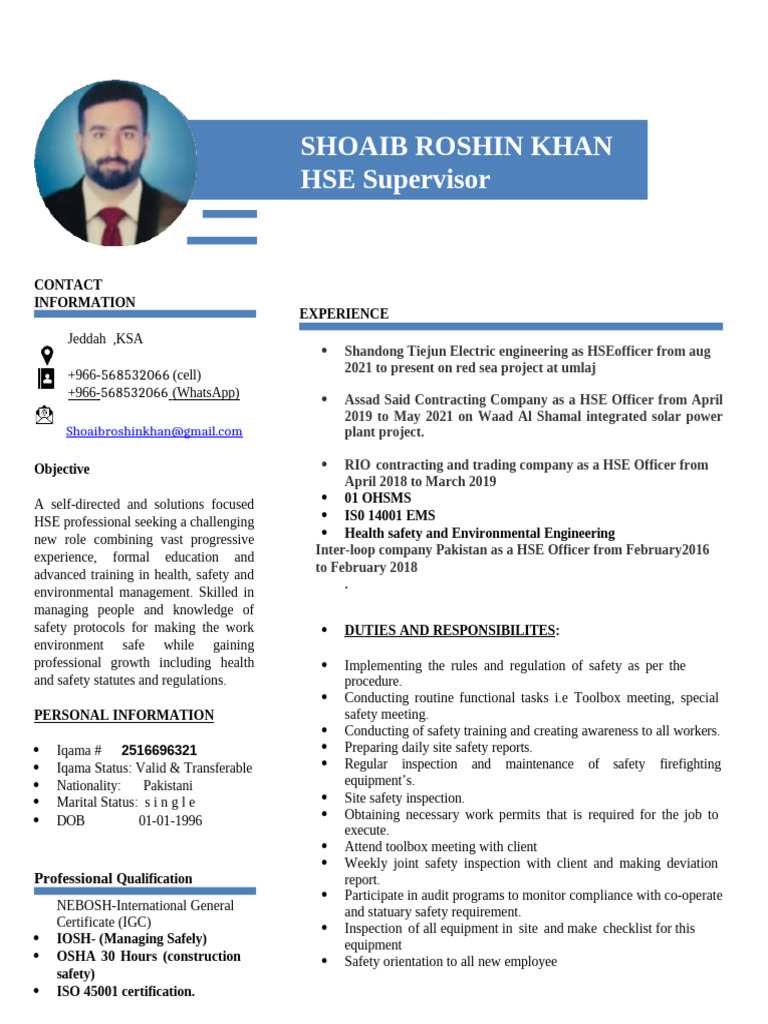 Shoaib CV Updated 2 | PDF | Safety | Occupational Safety And Health