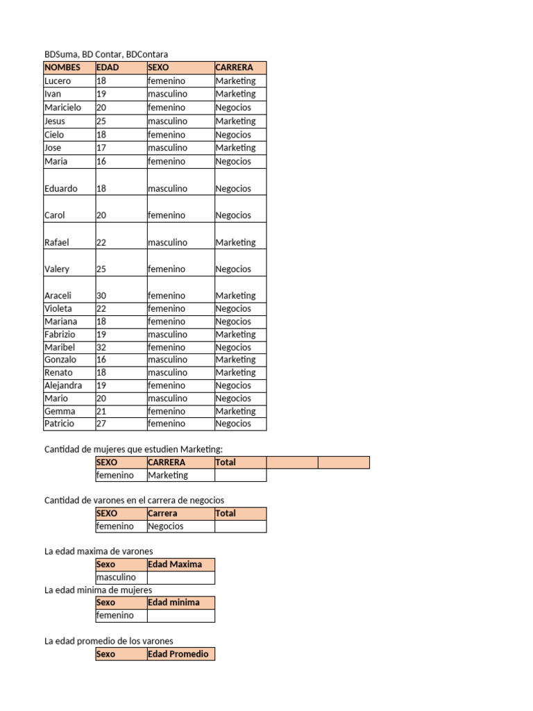 Análisis de Datos y Funciones BD en Excel | PDF | Estadísticas descriptivas