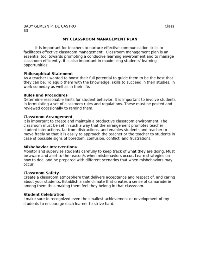 Classroom Management Plan | PDF