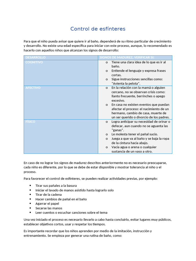 Control de Esfinteres | PDF