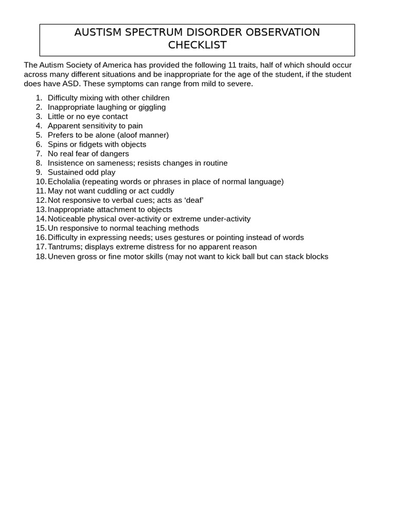 ASD Checklist | PDF