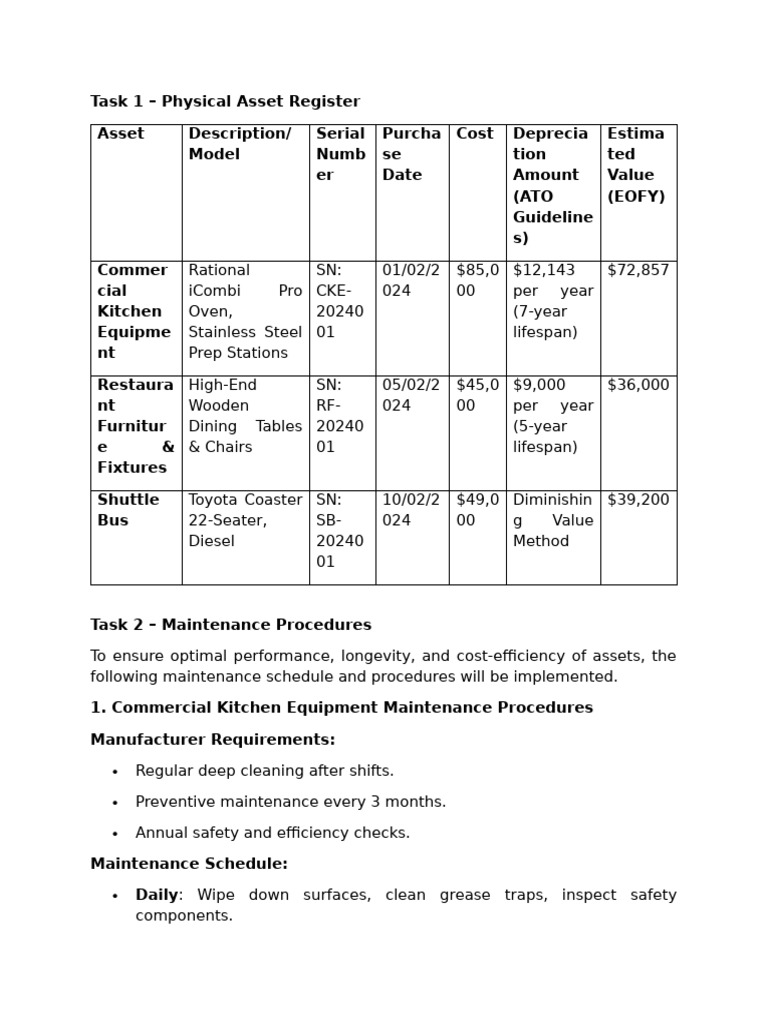 Stage 2 – Physical Asset Register and Maintenance Procedures | PDF