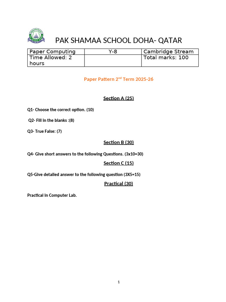 Year 8 Computing Exam Paper | PDF